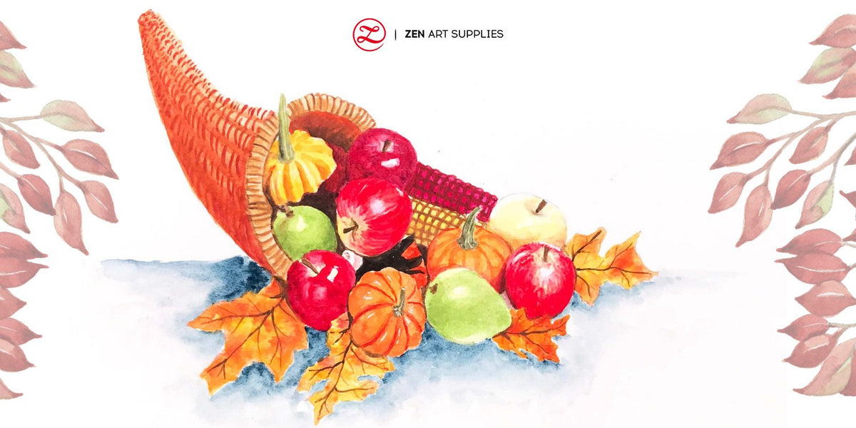 How To Draw A Cornucopia and Paint It Using Watercolor – ZenARTSupplies ...